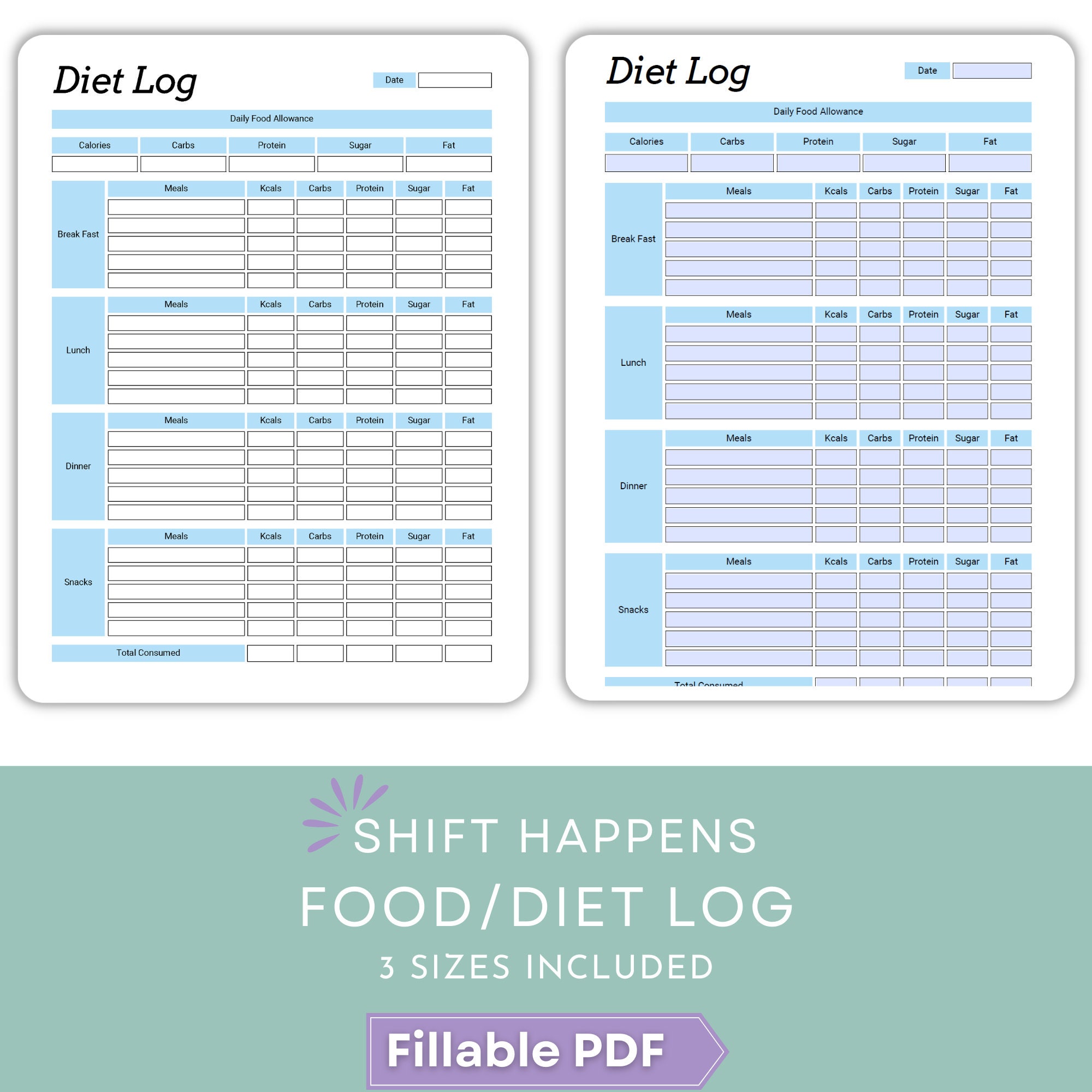 Printable Diet, Printable Food, Food Planner, Meal Tracker, Meal ...