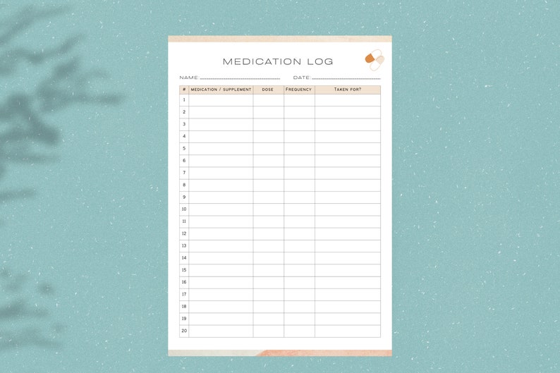 Printable, Printable Medication Tracker, Wellness Planner, Medication Planner, Medication ...