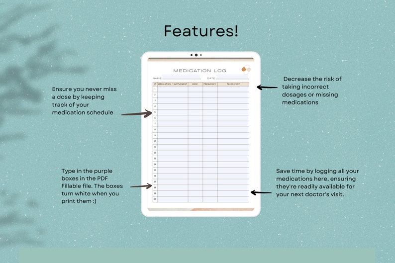 Printable, Printable Medication Tracker, Wellness Planner, Medication Planner, Medication ...