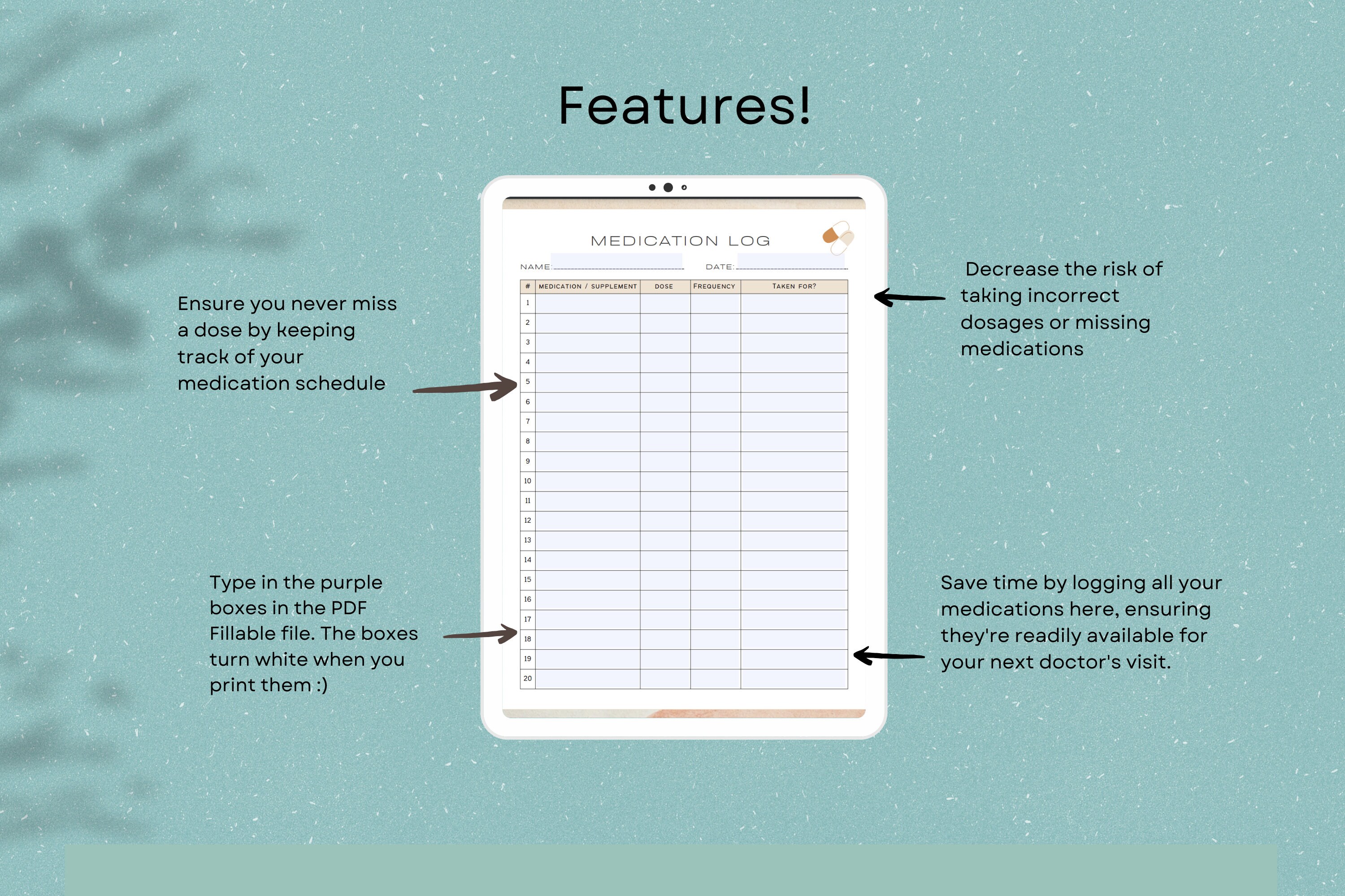 Printable, Printable Medication Tracker, Wellness Planner, Medication ...