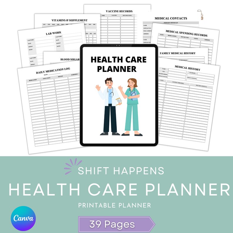 Health Planner and Tracker, Printable Healthcare and Wellness Planner ...