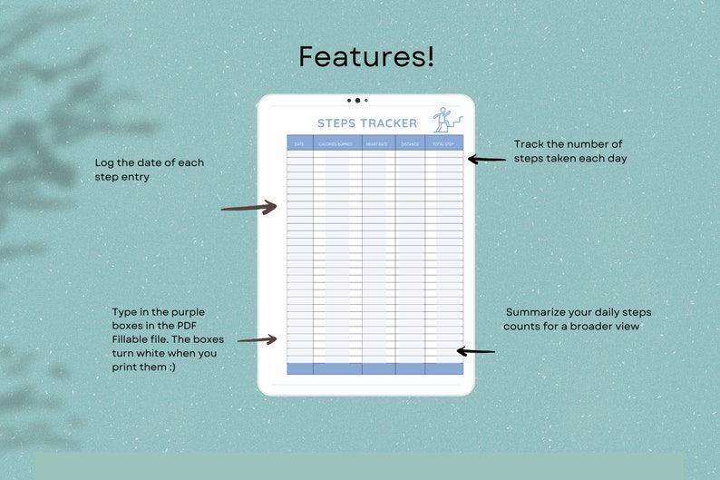 Fitness Planner, Steps Tracker, PDF Fillable, Printable, Printable ...