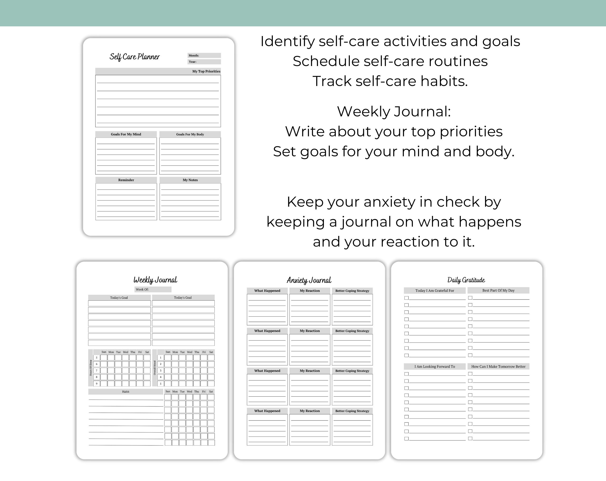 Self Care Planner, Printable Planner, Health Planner, Self Care Journal ...
