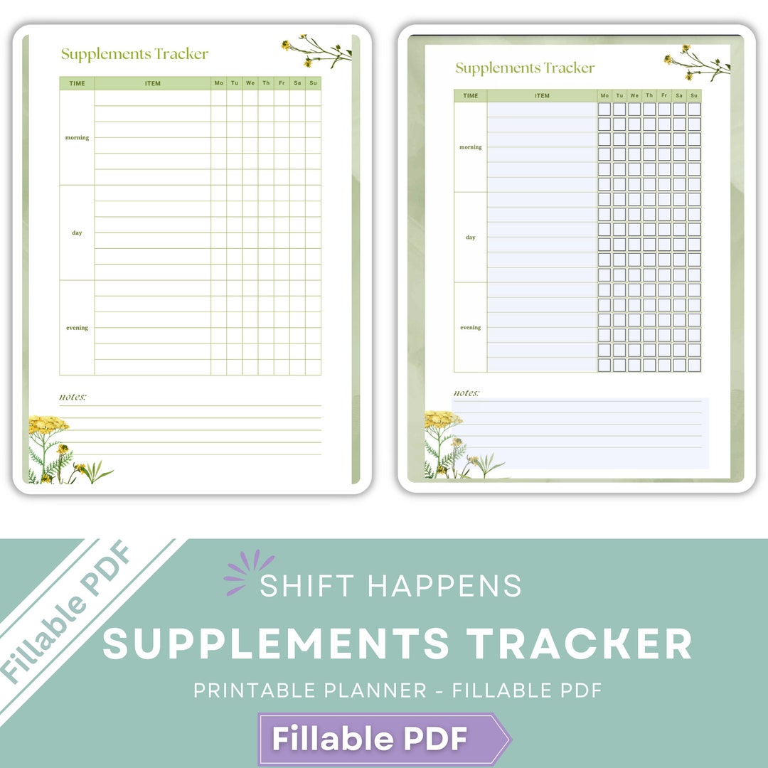 Printable Supplements Tracker Fillable PDF- Stay Healthy and Organized ...