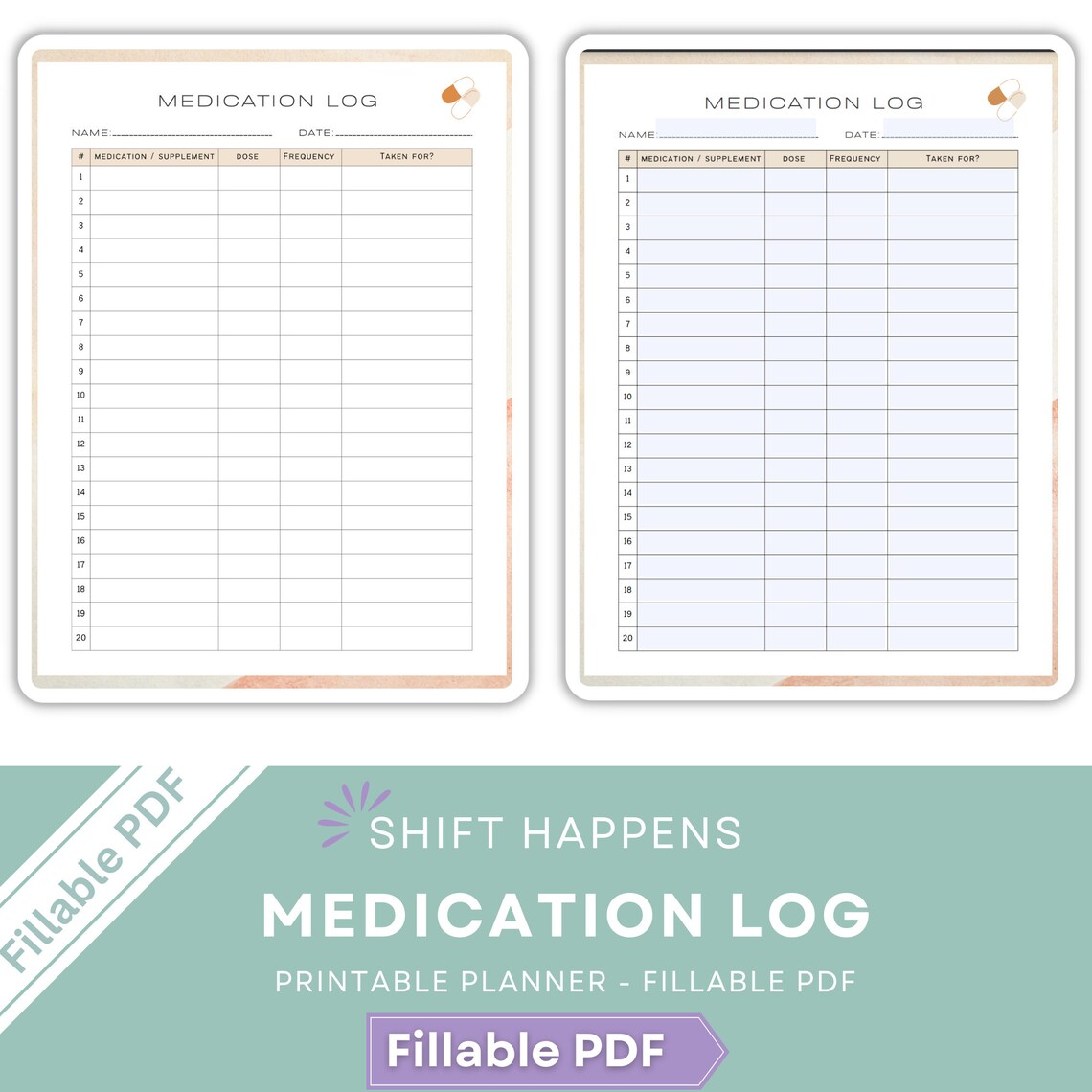 Printable, Printable Medication Tracker, Wellness Planner, Medication ...