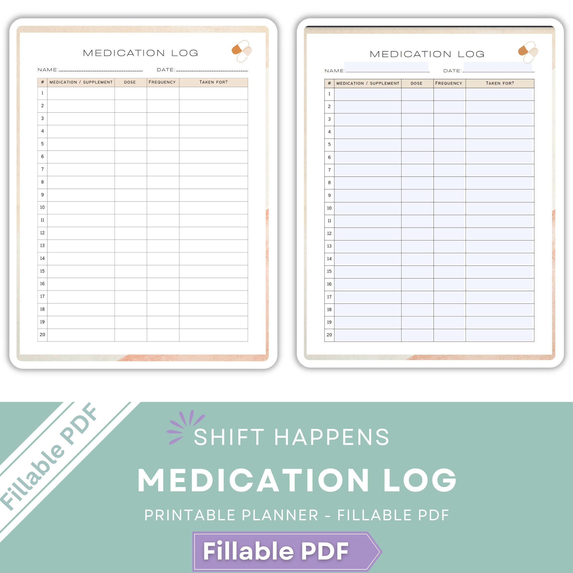Printable, Printable Medication Tracker, Wellness Planner, Medication ...