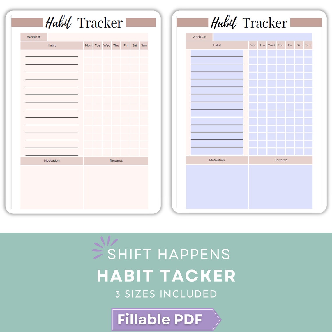 Printable Habit Tracker for Goal Setting and Daily Routine Weekly Habit ...
