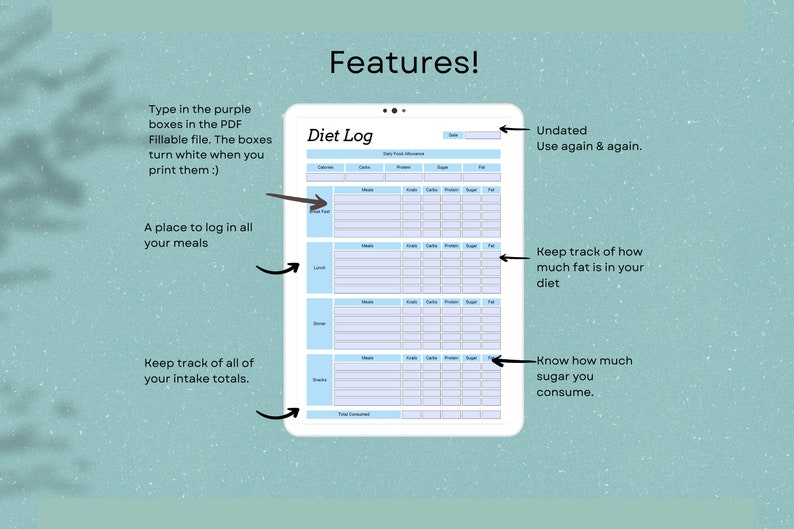 Printable Diet, Printable Food, Food Planner, Meal Tracker, Meal ...