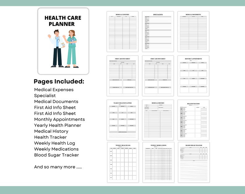Health Planner and Tracker, Printable Healthcare and Wellness Planner ...