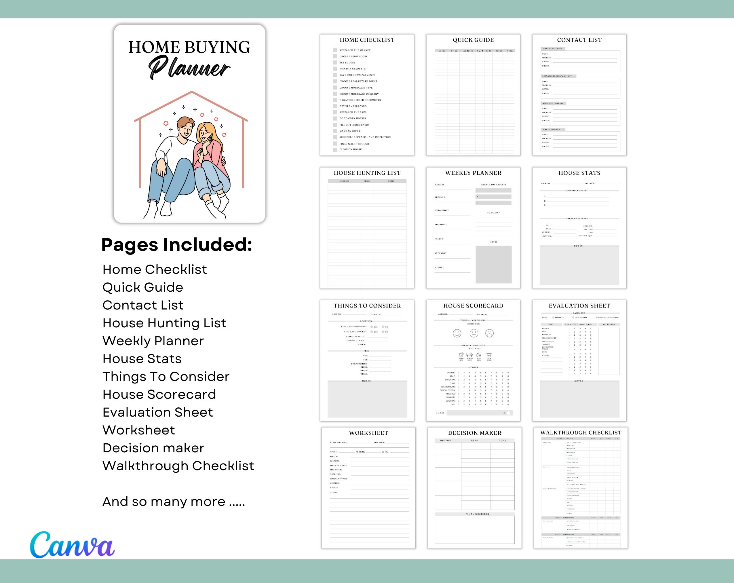 Home Buying Planner, House Hunting Score Chart, House Buying Checklist ...