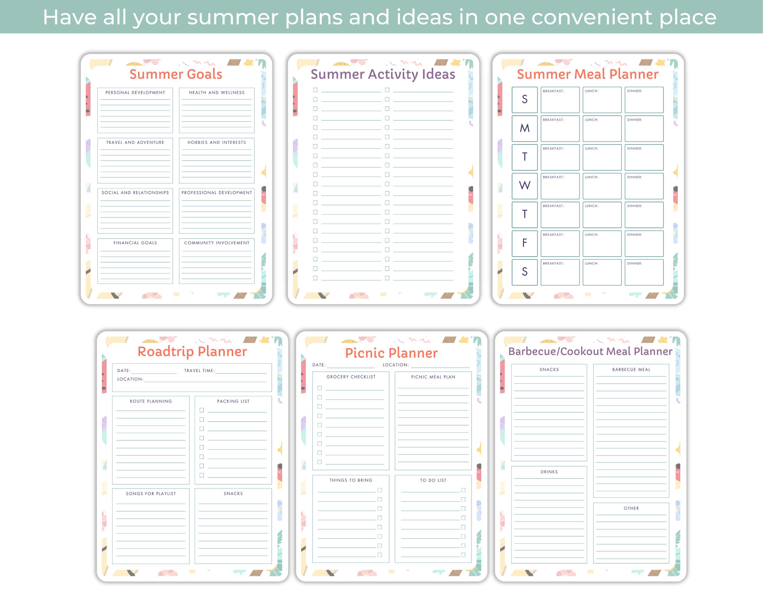 Printable Summer Planner, Travel Journal, Travel Planner, Summer ...