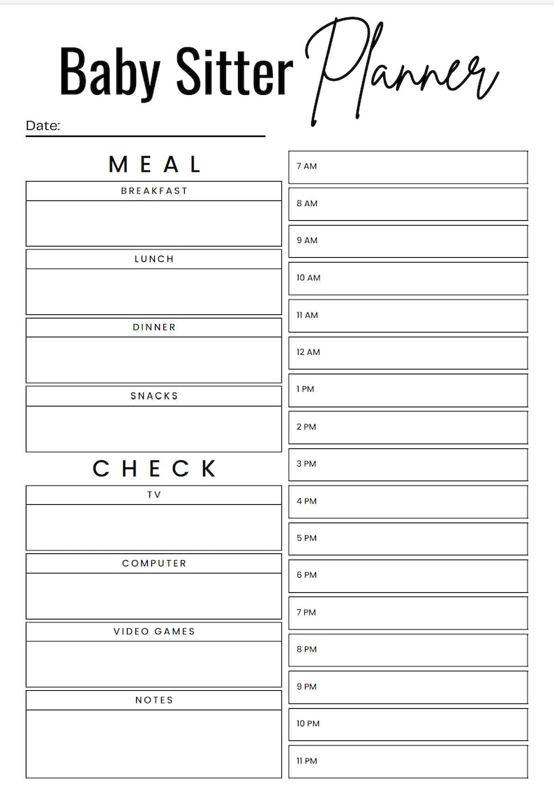 Comprehensive Babysitter Planner & Tracker - Printable PDF for Date ...