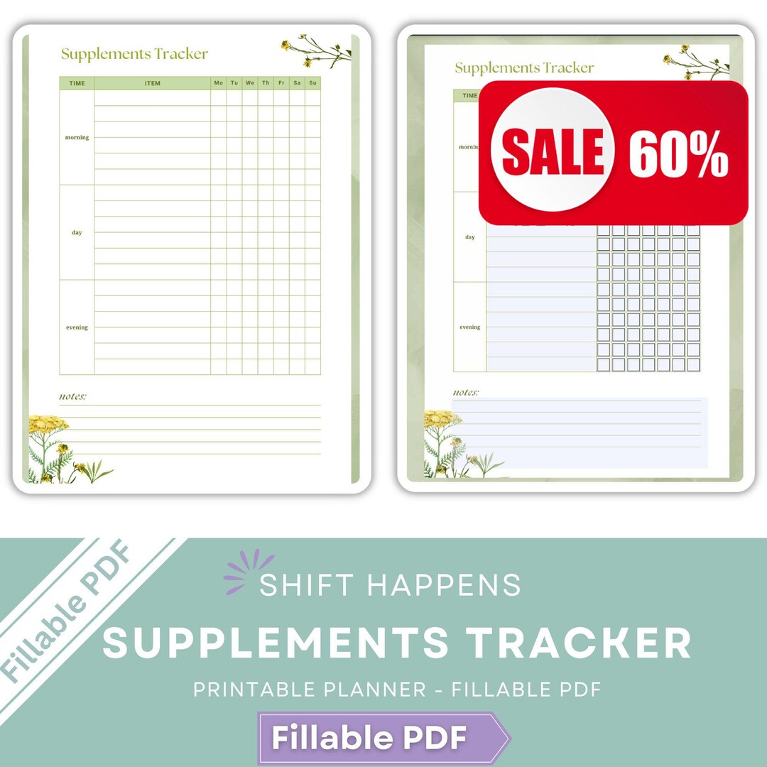 Printable Supplements Tracker Fillable PDF Stay Healthy and Organized ...