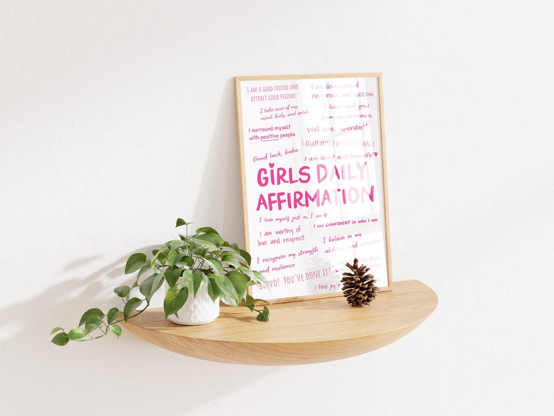 Girls Affirmation Poster Daily Affirmations Wall Art Pink Feminist ...