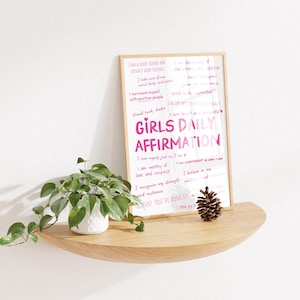 Girls Affirmation Poster Daily Affirmations Wall Art Pink Feminist ...