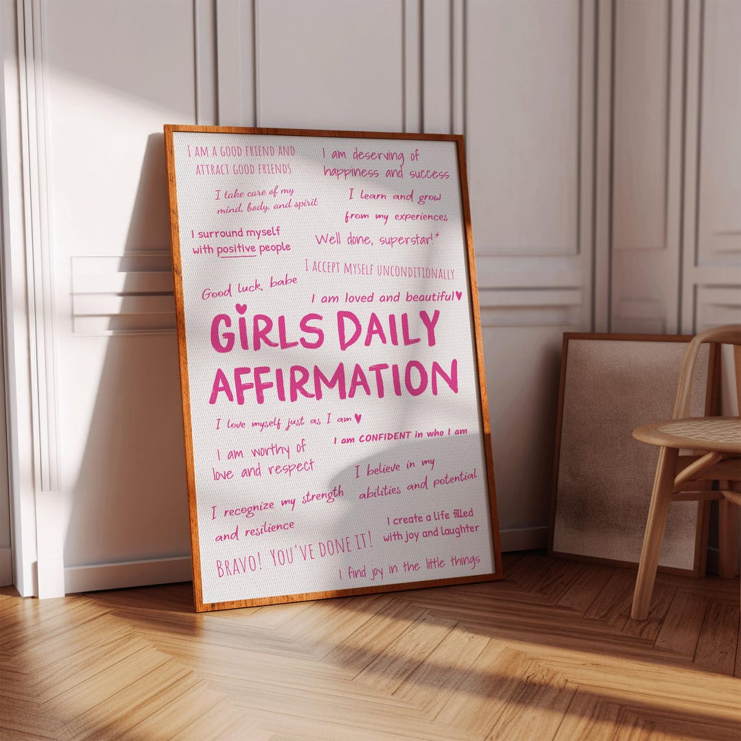 Girls Affirmation Poster Daily Affirmations Wall Art Pink Feminist ...
