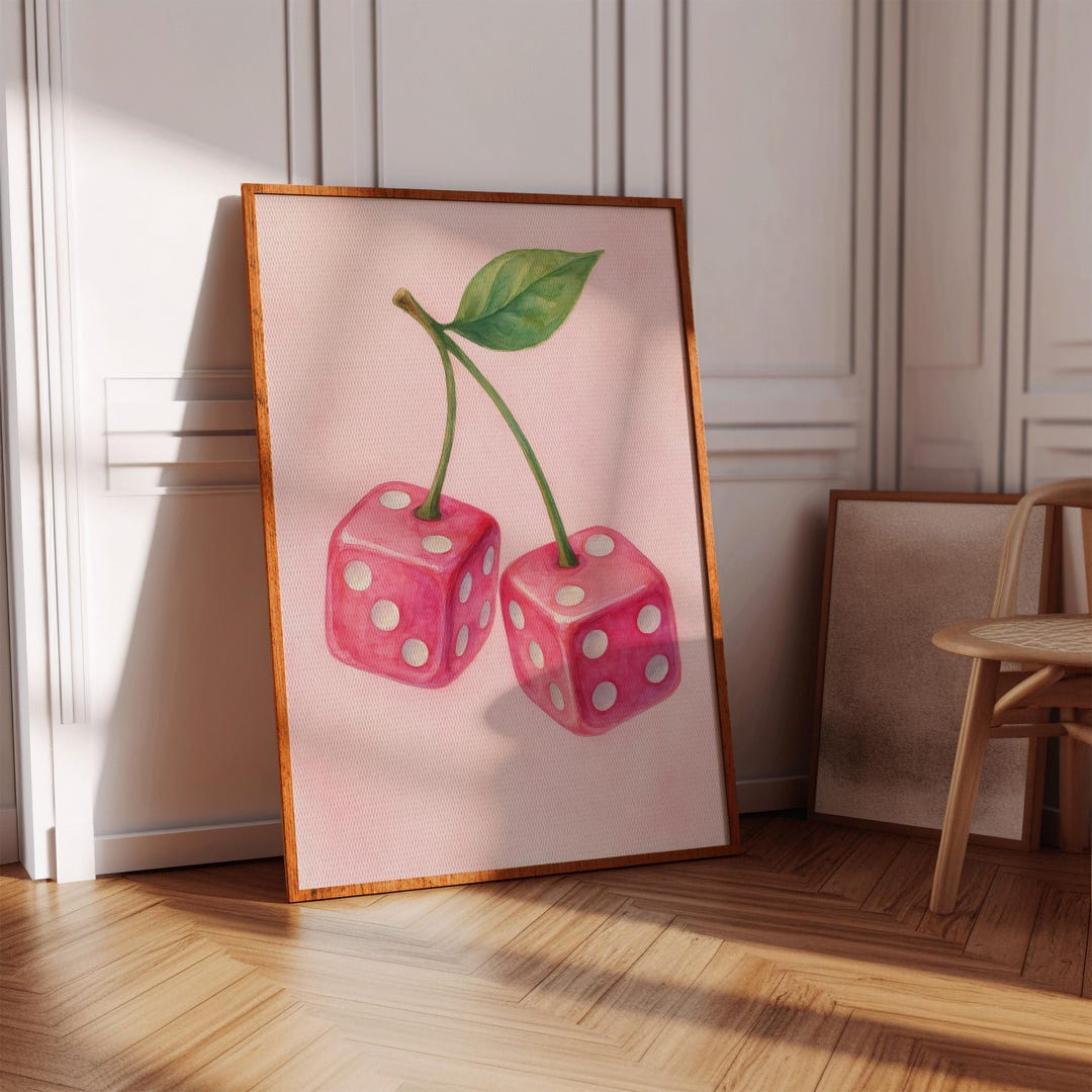 Cherry Dice Watercolor Art Prints: Preppy Pink Y2K Decor, Coquette ...