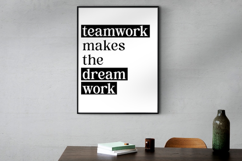 Teamwork Posters Workplace Office Wall Art Minimalist Dream Team Print ...