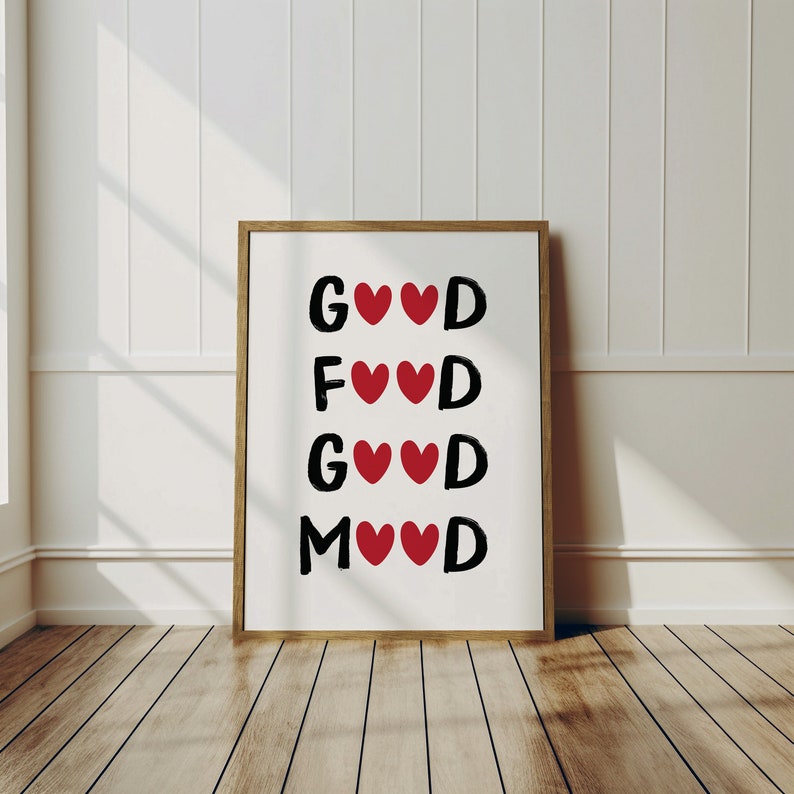 Good Food Good Mood Poster, Printable Wall Art Eat Sign, Typography ...