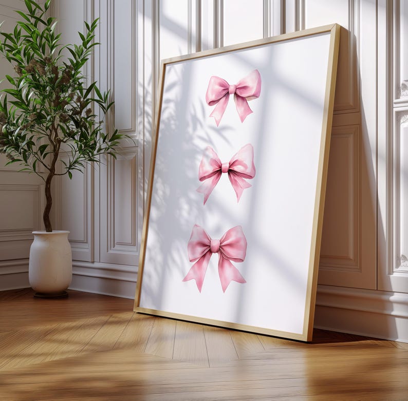 Pink Bow Wall Art Light Pink Watercolor Bows Print for Girls Room Decor ...