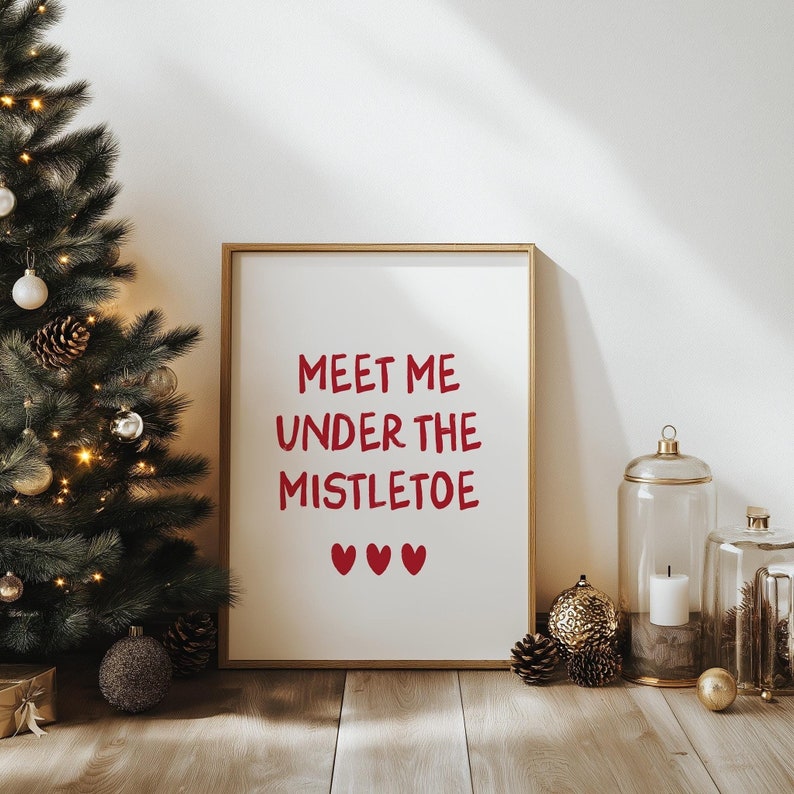 Meet Me Under the Mistletoe Prints Aesthetic Christmas Wall Art Cute ...
