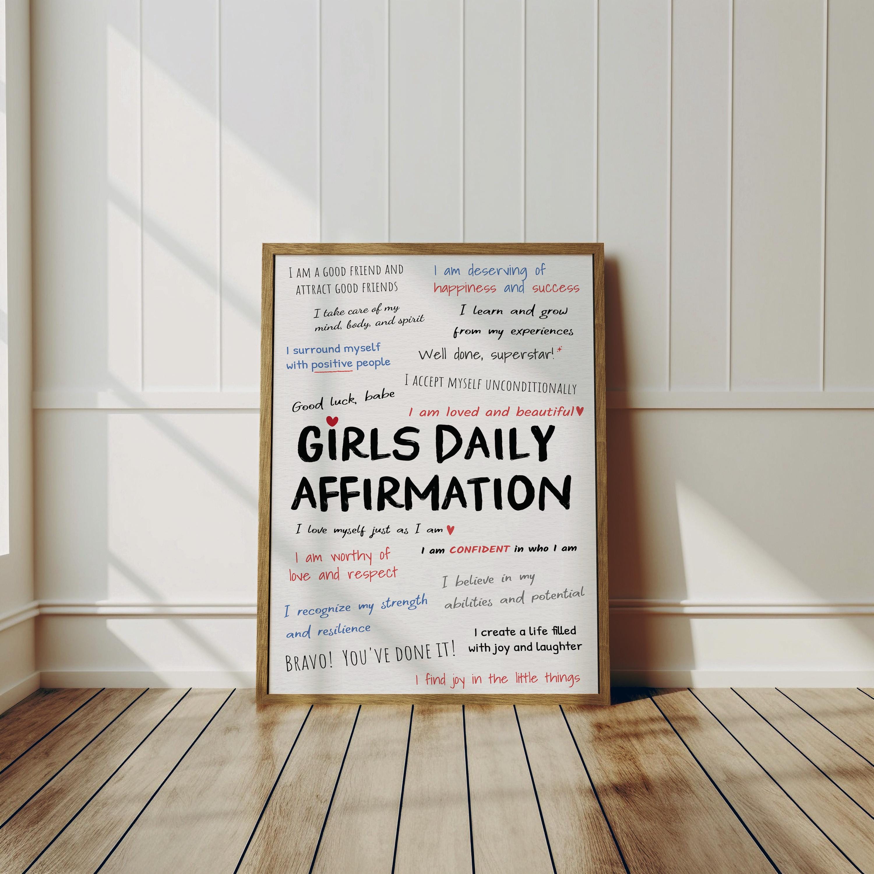 Girls Affirmation Poster Daily Affirmations Wall Art Feminist Poster ...