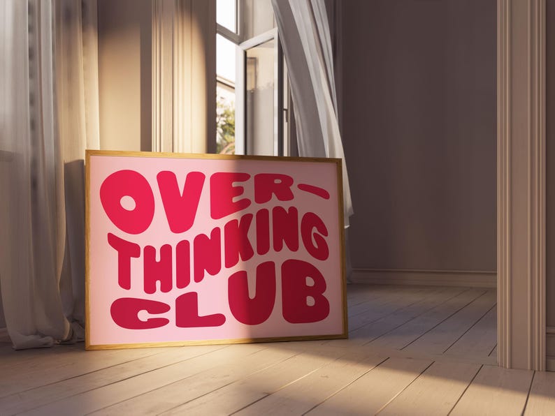 Overthinking Club Prints Retro Pink Wall Art Typography Preppy Dorm ...