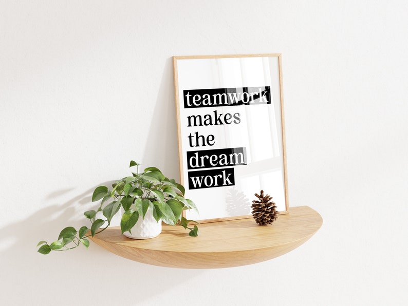 Teamwork Posters Workplace Office Wall Art Minimalist Dream Team Print ...