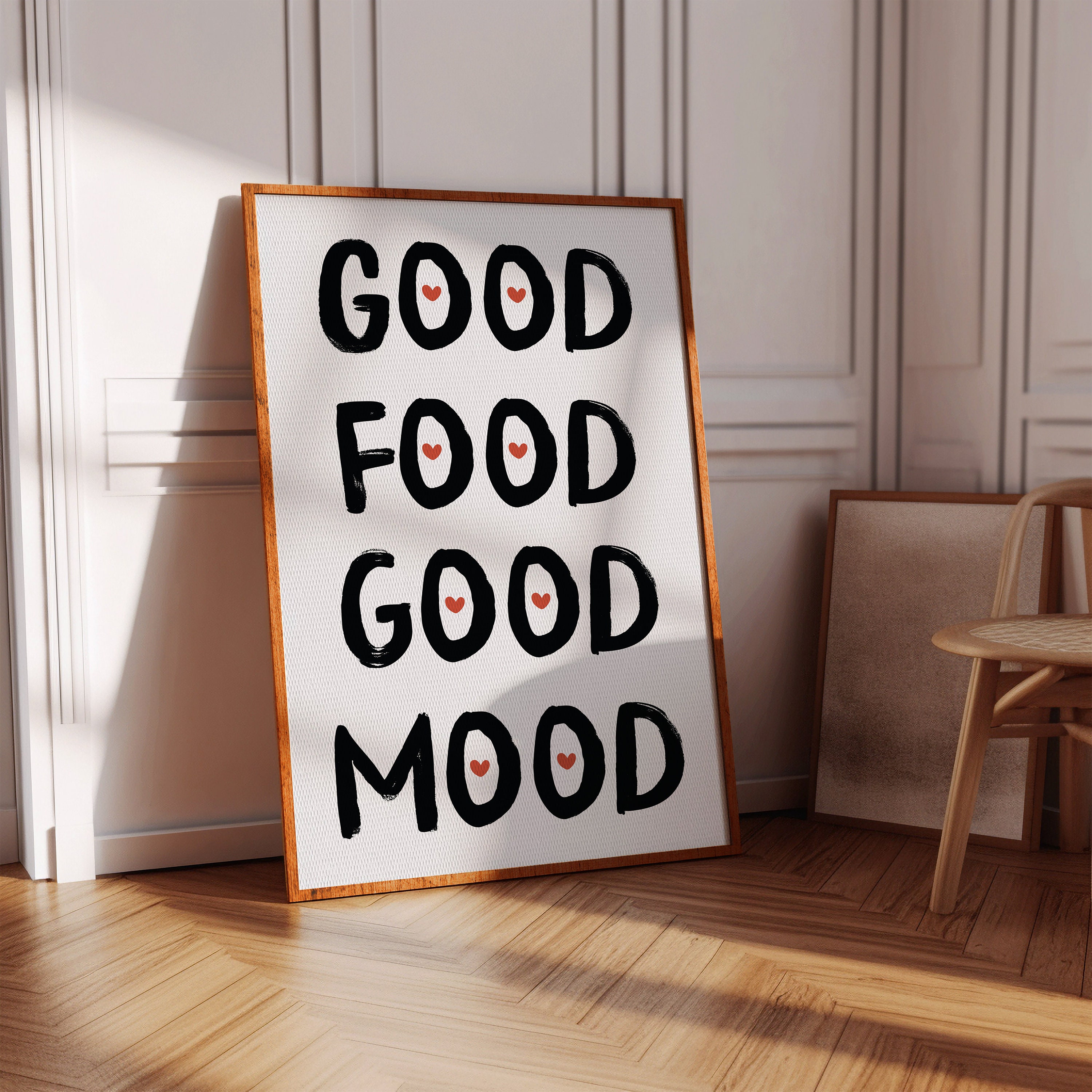 Good Food Good Mood Poster, Printable Wall Art Eat Sign, Typography ...