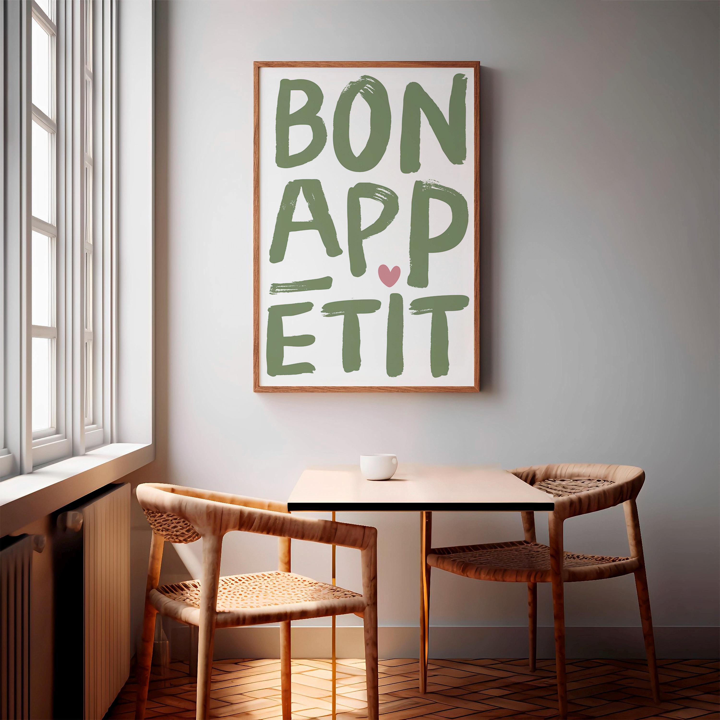 Bon Appetit Poster Sage Green Prints Printable Art Eat Sign, Typography ...