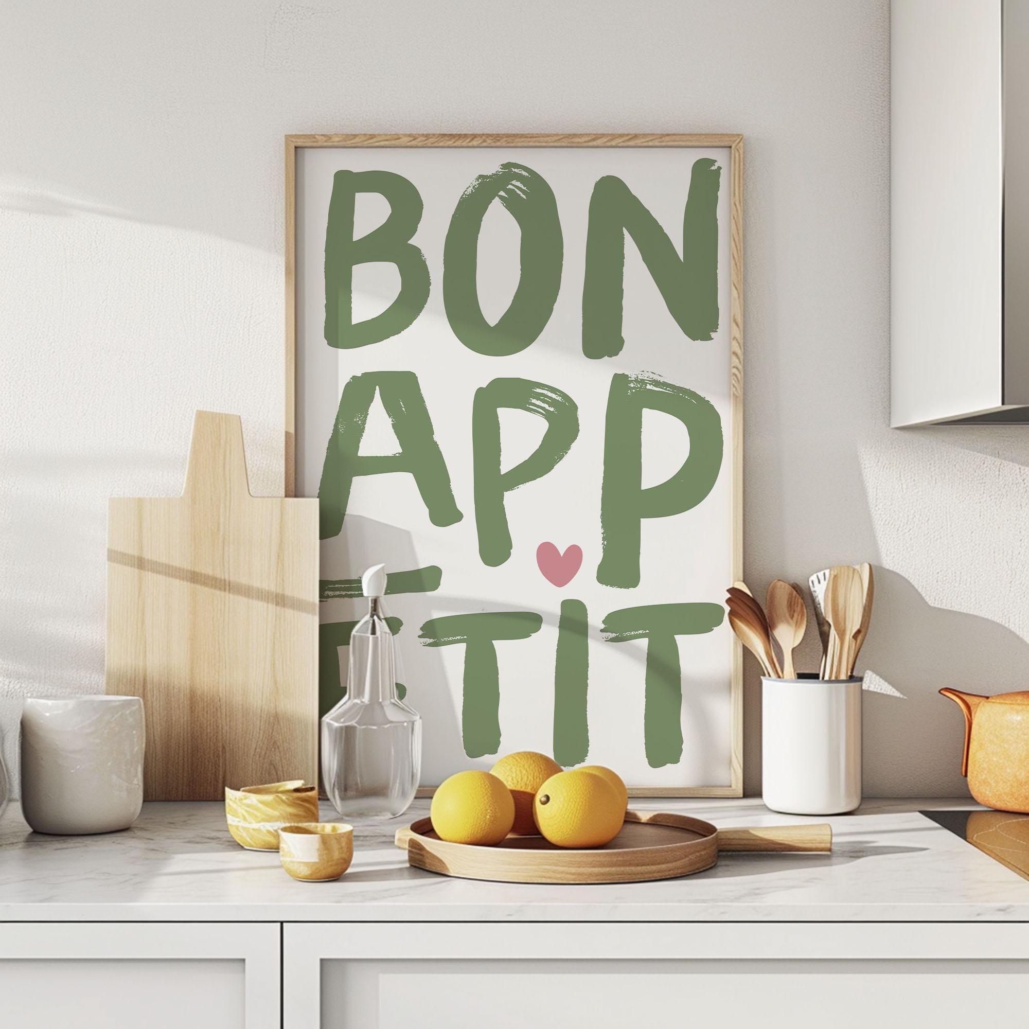 Bon Appetit Poster Sage Green Prints Printable Art Eat Sign, Typography ...