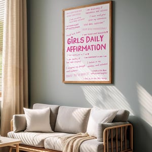 Girls Affirmation Poster Daily Affirmations Wall Art Pink Feminist ...