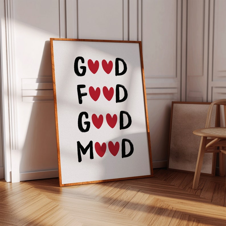 Good Food Good Mood Poster, Printable Wall Art Eat Sign, Typography ...
