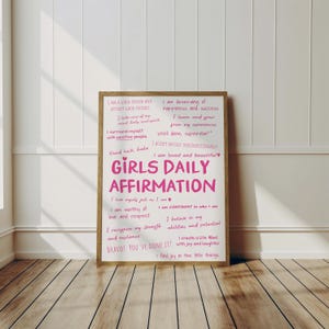 Girls Affirmation Poster Daily Affirmations Wall Art Pink Feminist ...