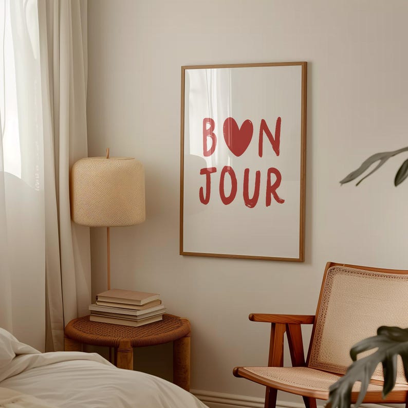 Bonjour Heart Print, French Wall Art (printable Digital Download) - Etsy