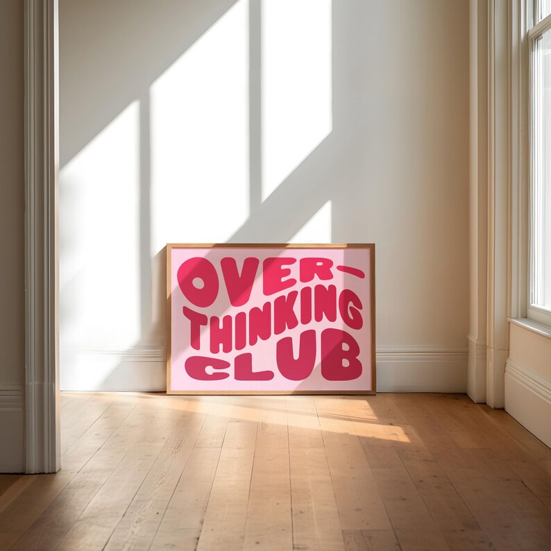 Overthinking Club Prints Retro Pink Wall Art Typography Preppy Dorm ...