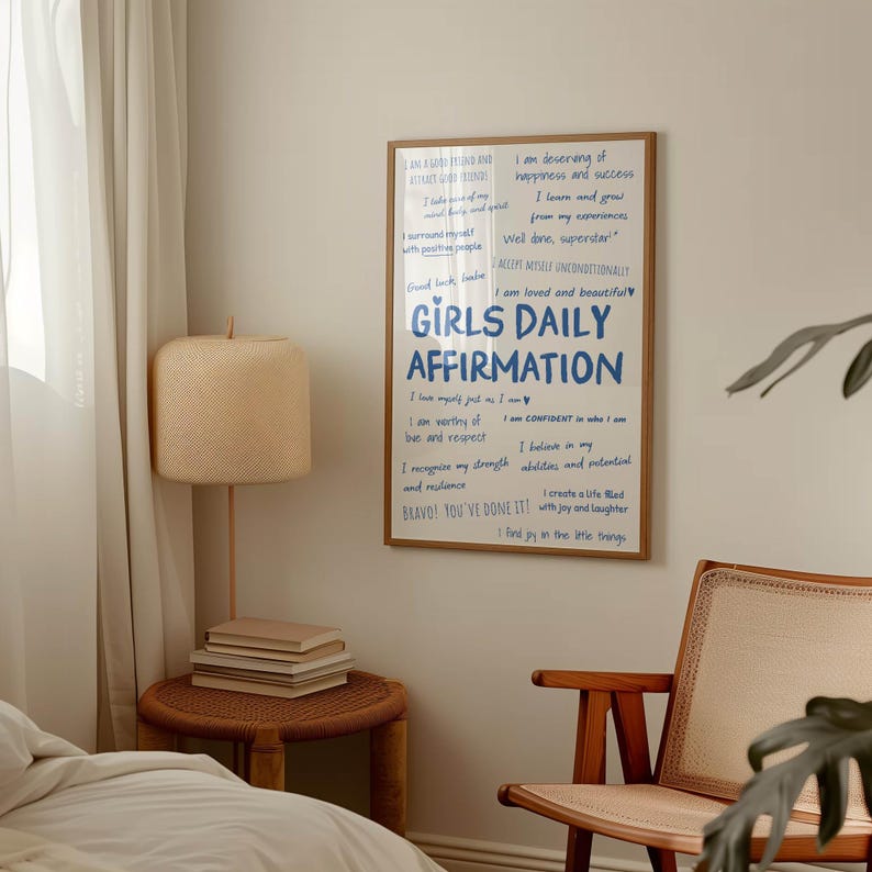 Girls Daily Affirmation Poster, Light Blue Feminist Wall Art (digital ...