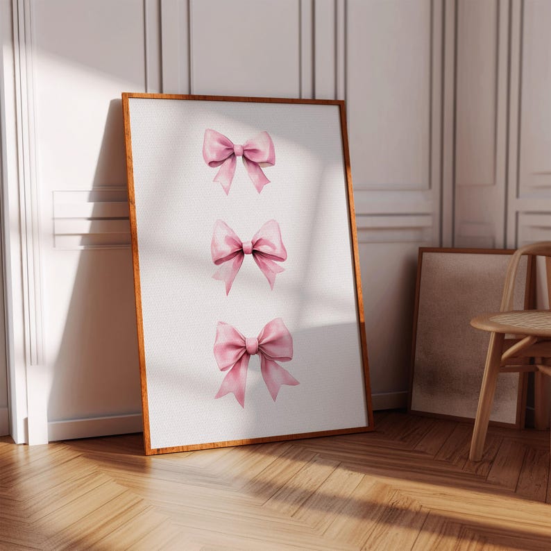 Pink Bow Wall Art Light Pink Watercolor Bows Print for Girls Room Decor ...