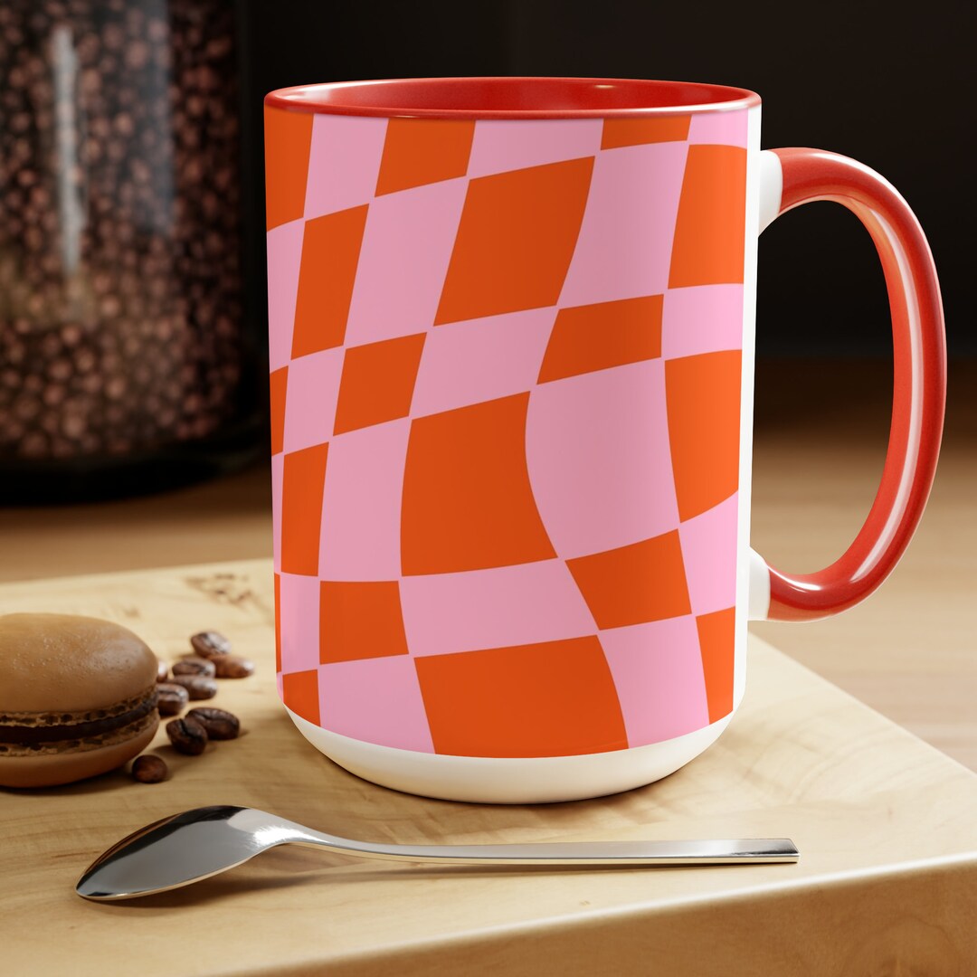 Checkered Mug, Checkerboard Coffee Mug, Groovy Design, Gift for Her or ...