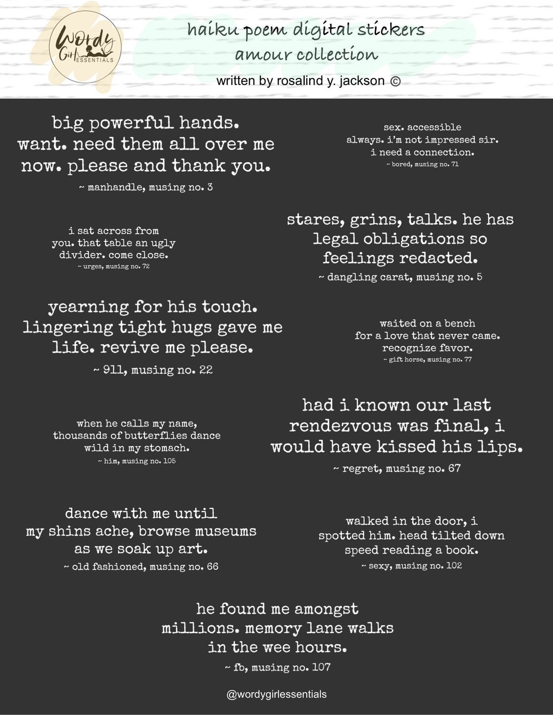 Haiku Poem Digital Sticker - Amour Collection (white), Goodnotes, Pre ...