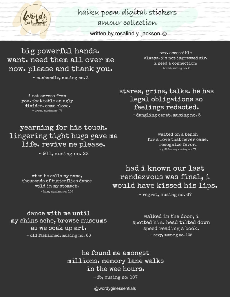 Haiku Poem Digital Sticker - Amour Collection (white), Goodnotes, Pre ...