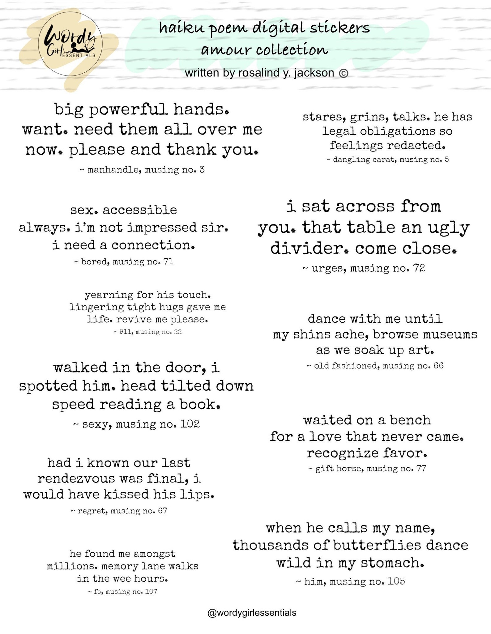 Haiku Poem Digital Stickers - Amour Collection - Black | Goodnotes ...