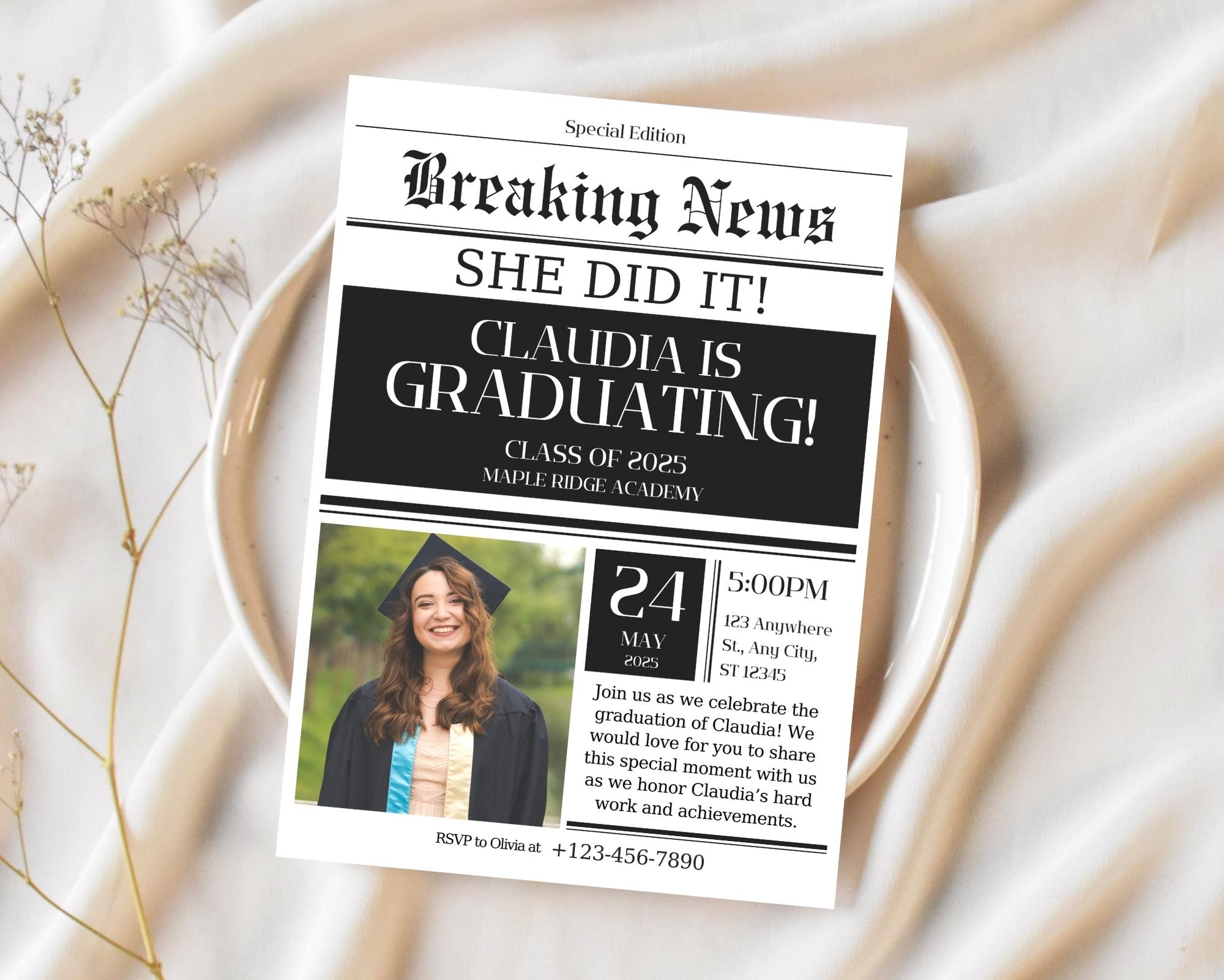 Editable Graduation Invitation Newspaper Invitation Graduation ...
