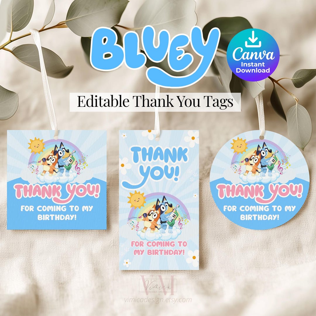 Bluey Thank You Tags Bluey Invite Bluey Birthday Bluey and Bingo Bluey ...