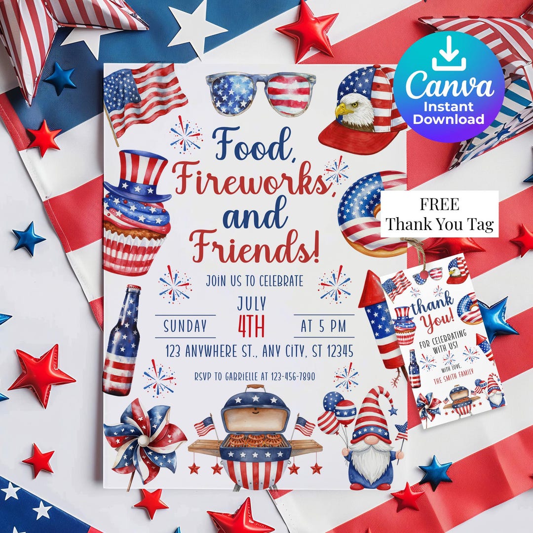4th of July Invite | 4th of July Invitation | Independence Day Invite ...