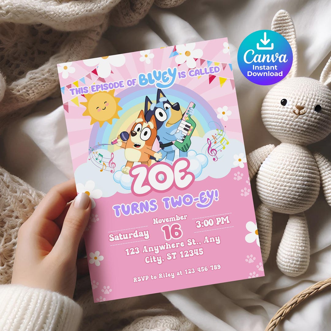 Pink Bluey Birthday Invitation, Bluey and Bingo, Bluey Friends, Bluey ...