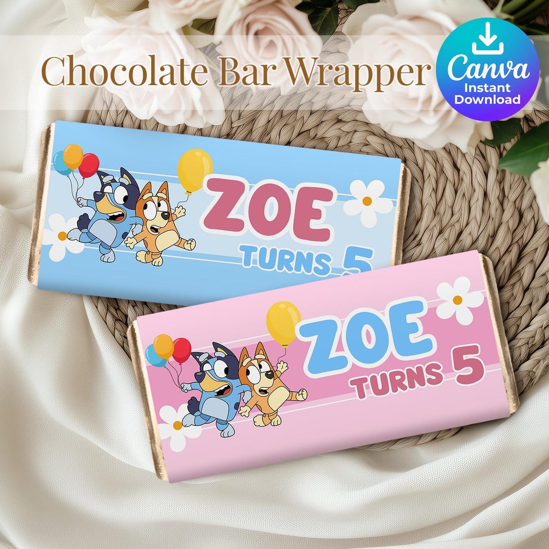 Bluey Chocolate Bar Wrapper 5th Birthday Chocolate Wrapper Template ...
