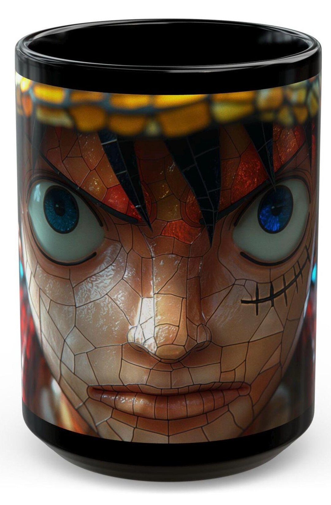Luffy Stained Glass Coffee Cup, Anime Black Mug, One Piece Fan Gift ...