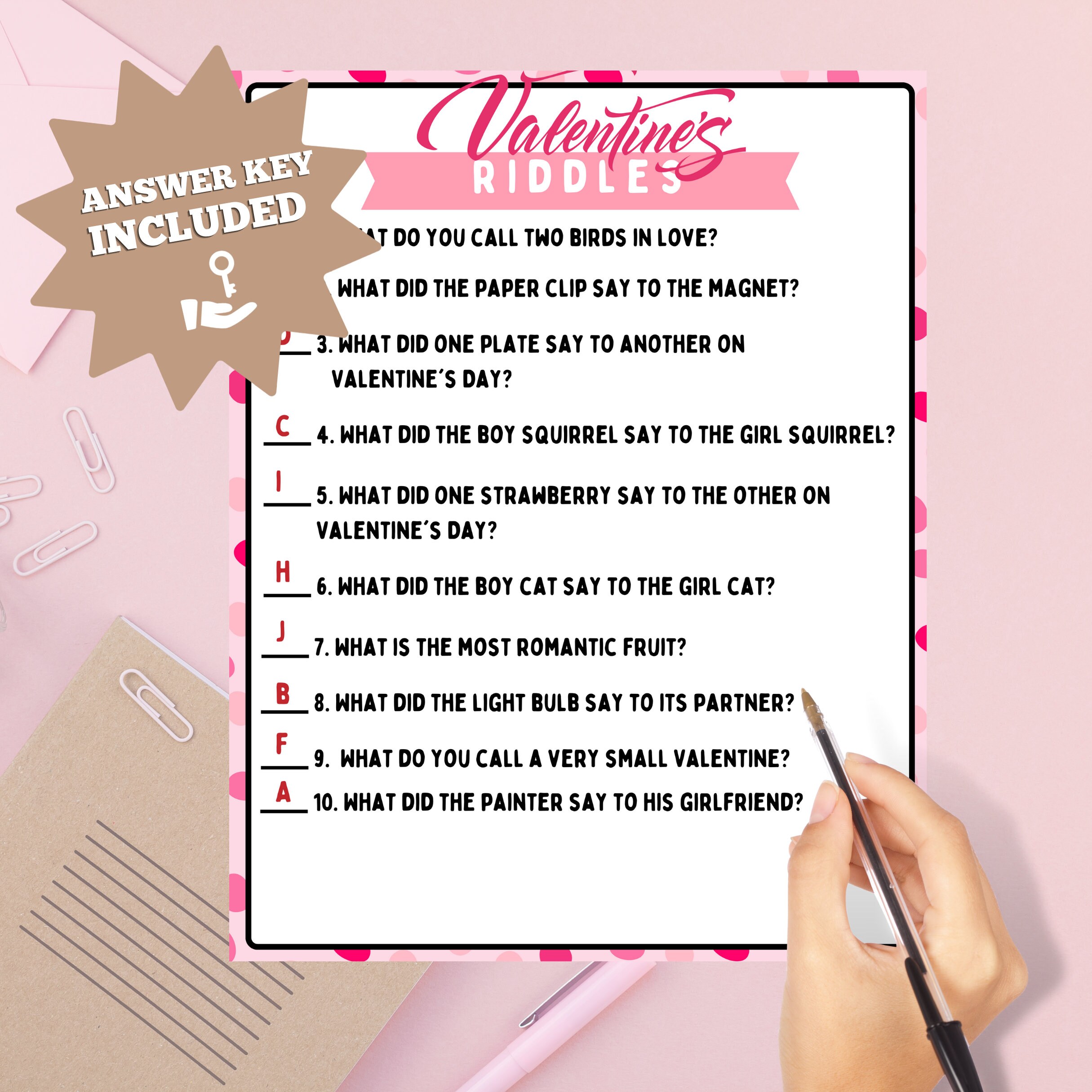 Valentine's Day Riddle Quiz Instant Download Activity Delightful, Love ...