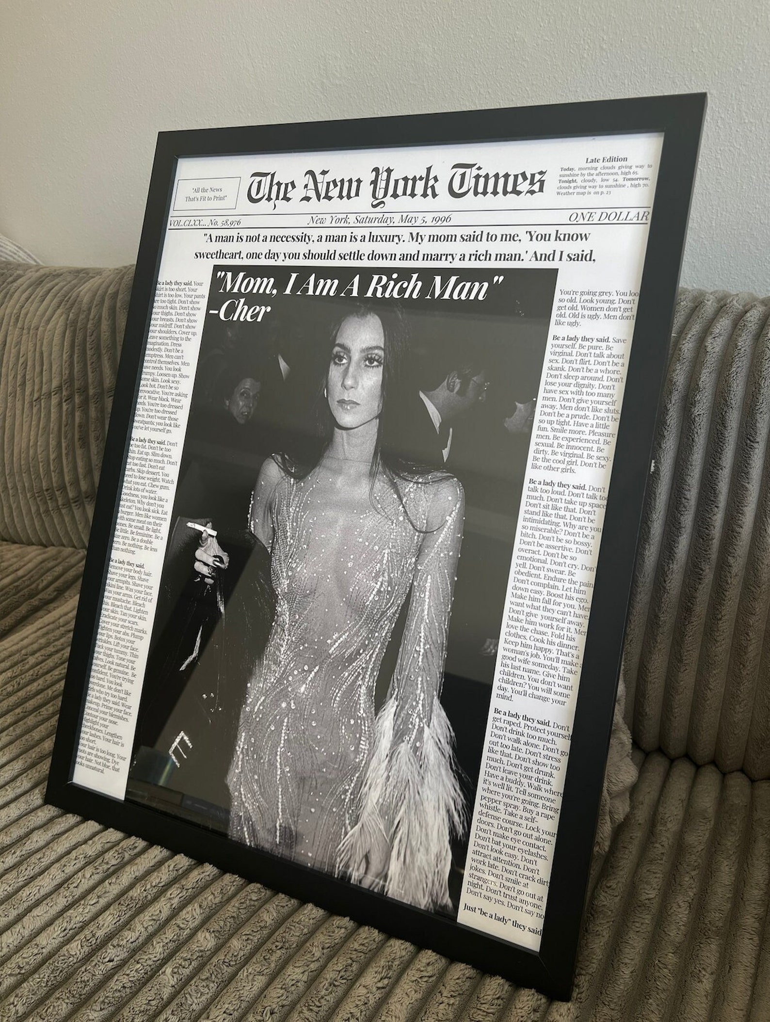 Cher 'rich Man' Newspaper Poster: Black & White NYT Style (digital Download) - Etsy